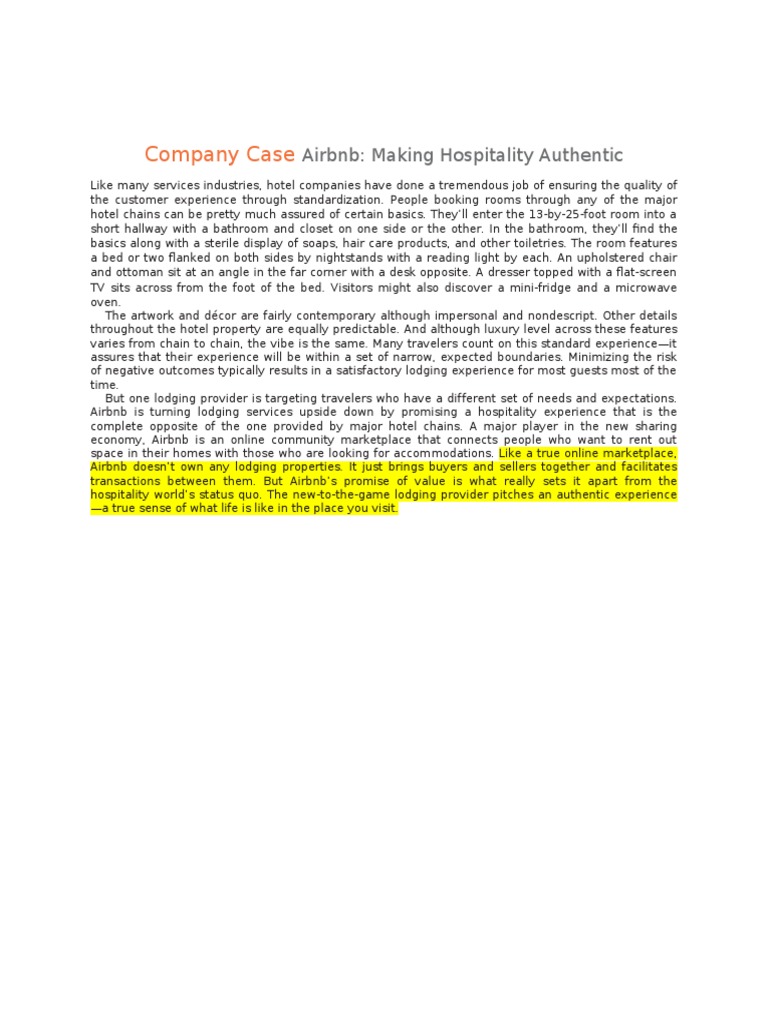 Company Case: Airbnb: Making Hospitality Authentic | PDF | Airbnb | Hotel