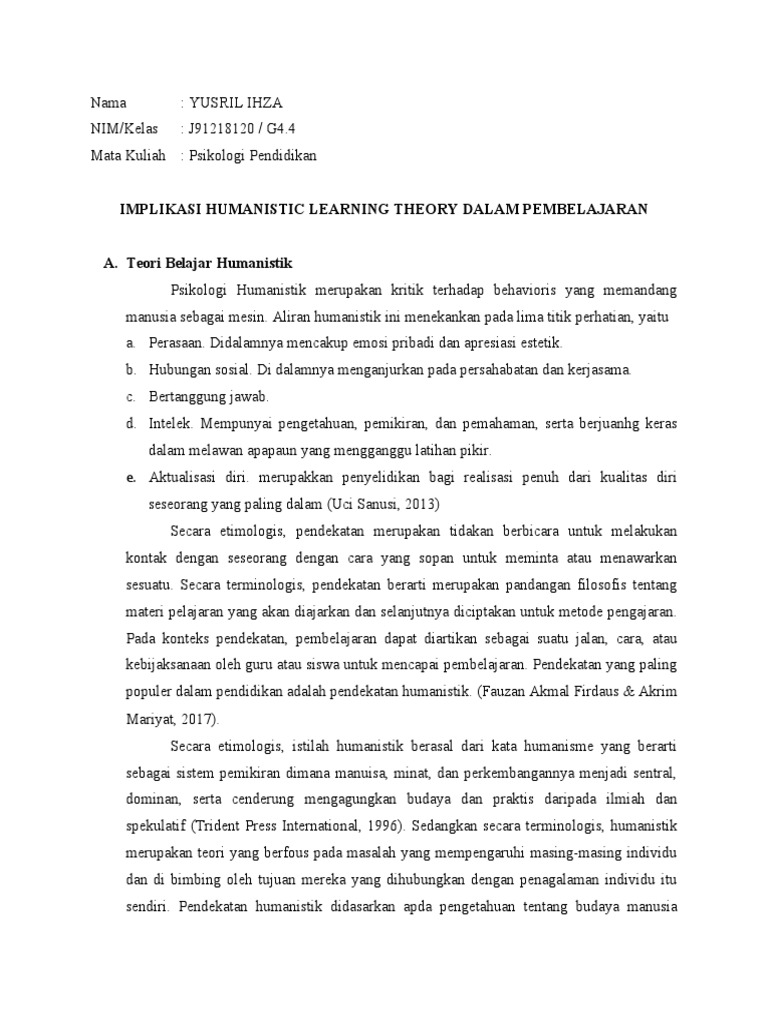 Humanistic Learning Theory | PDF