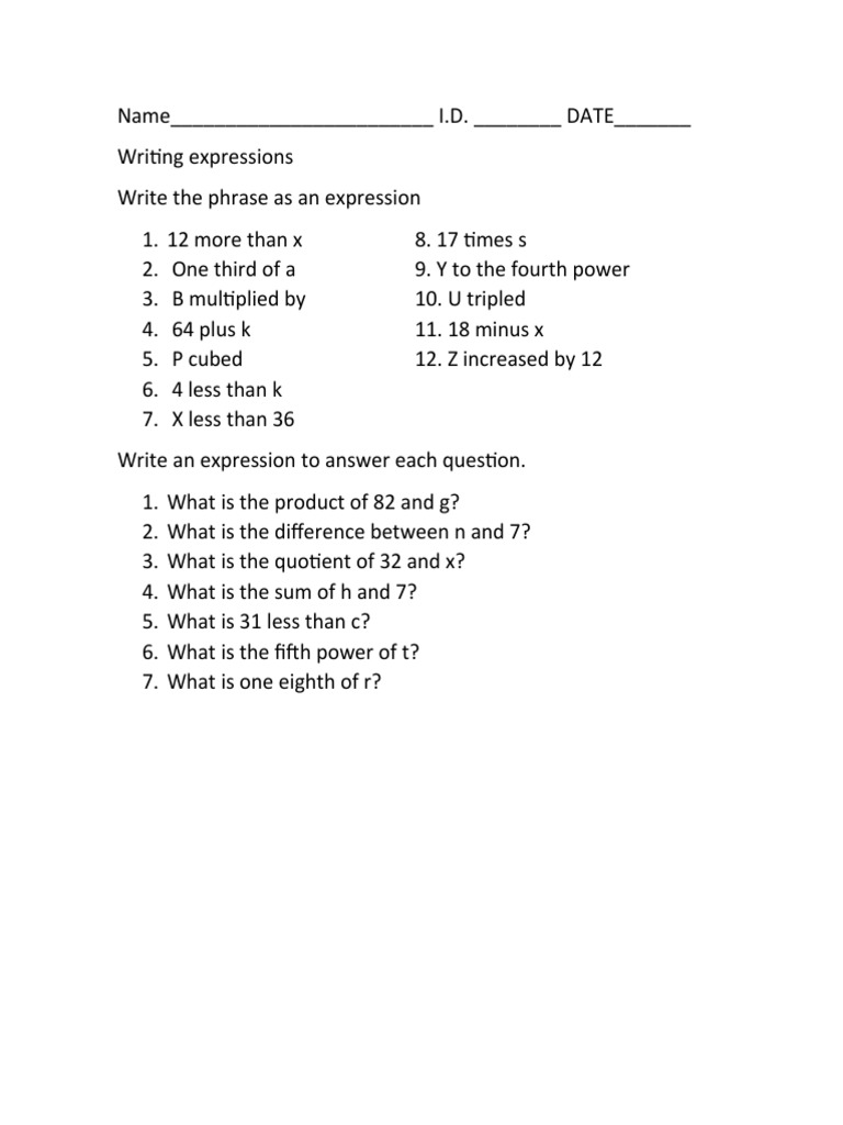 Writing Numerical Expressions | PDF | Career & Growth | Language Arts ...