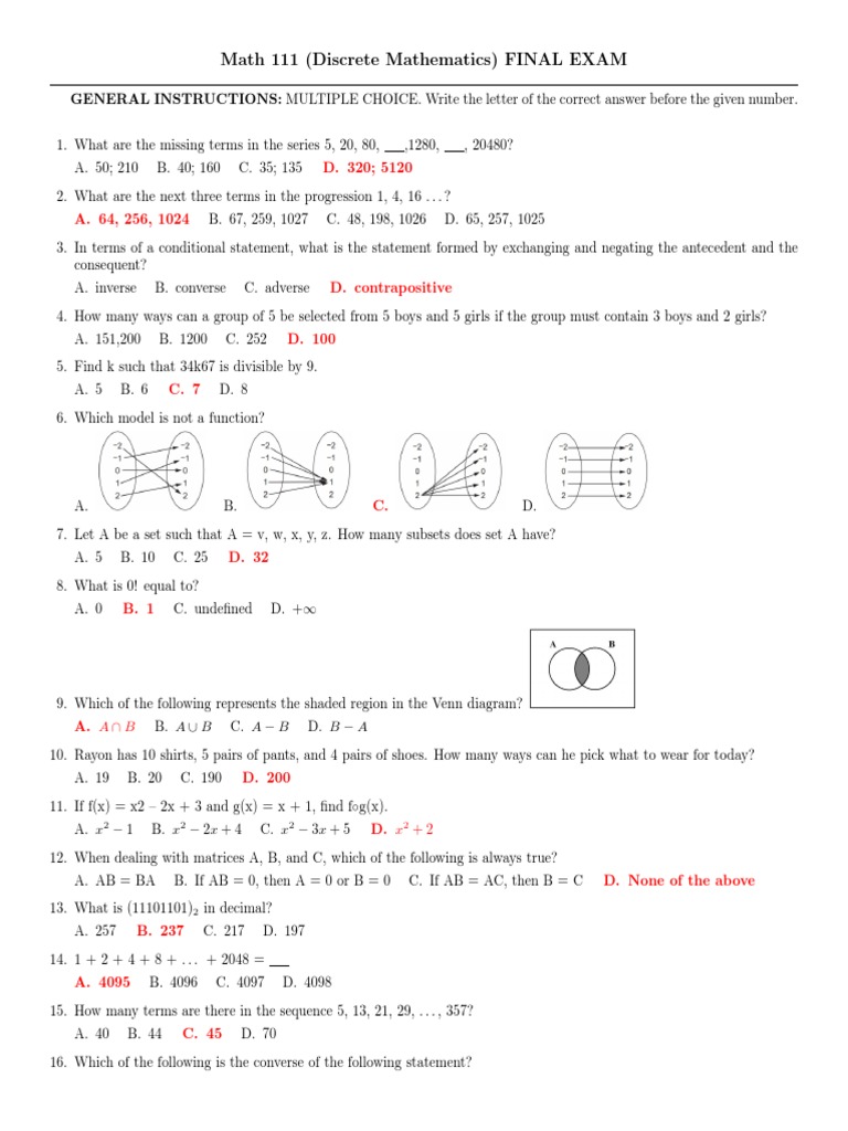 Math 111 Final Exam PDF | Download Free PDF | Mathematical Objects ...