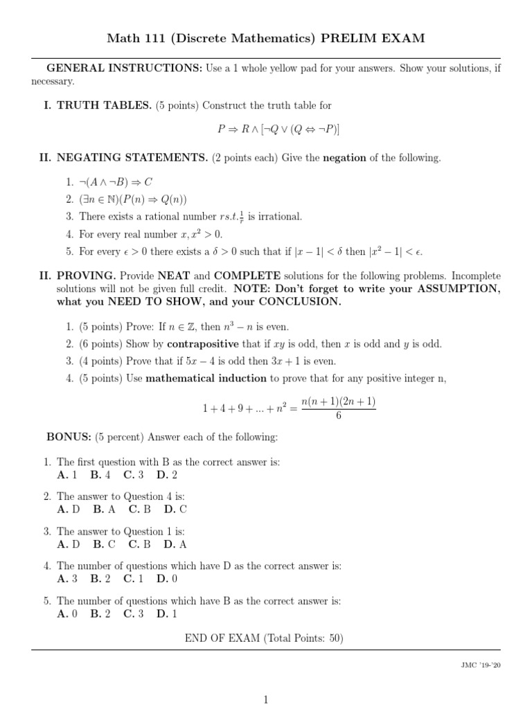 Math 111 Prelim Exam | PDF | Teaching Methods & Materials