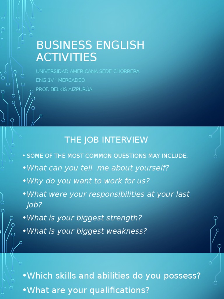 Business English Interview Activities | PDF | Social Science | Self ...