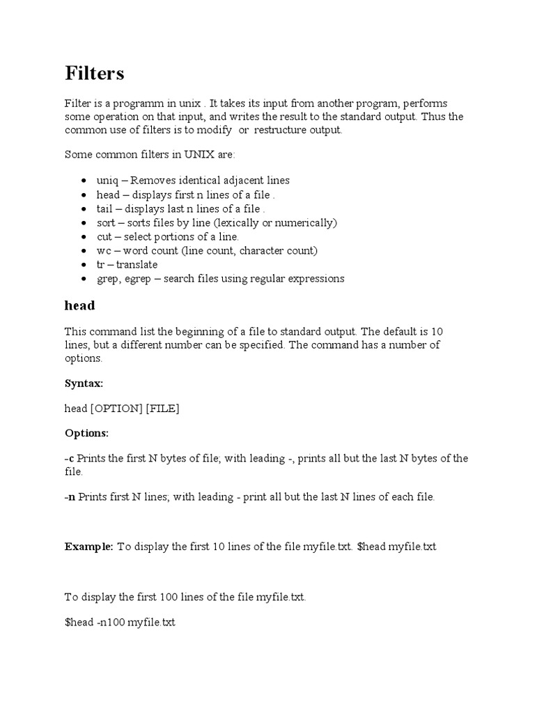 Basic Filters & Pipes | PDF | Regular Expression | Unix