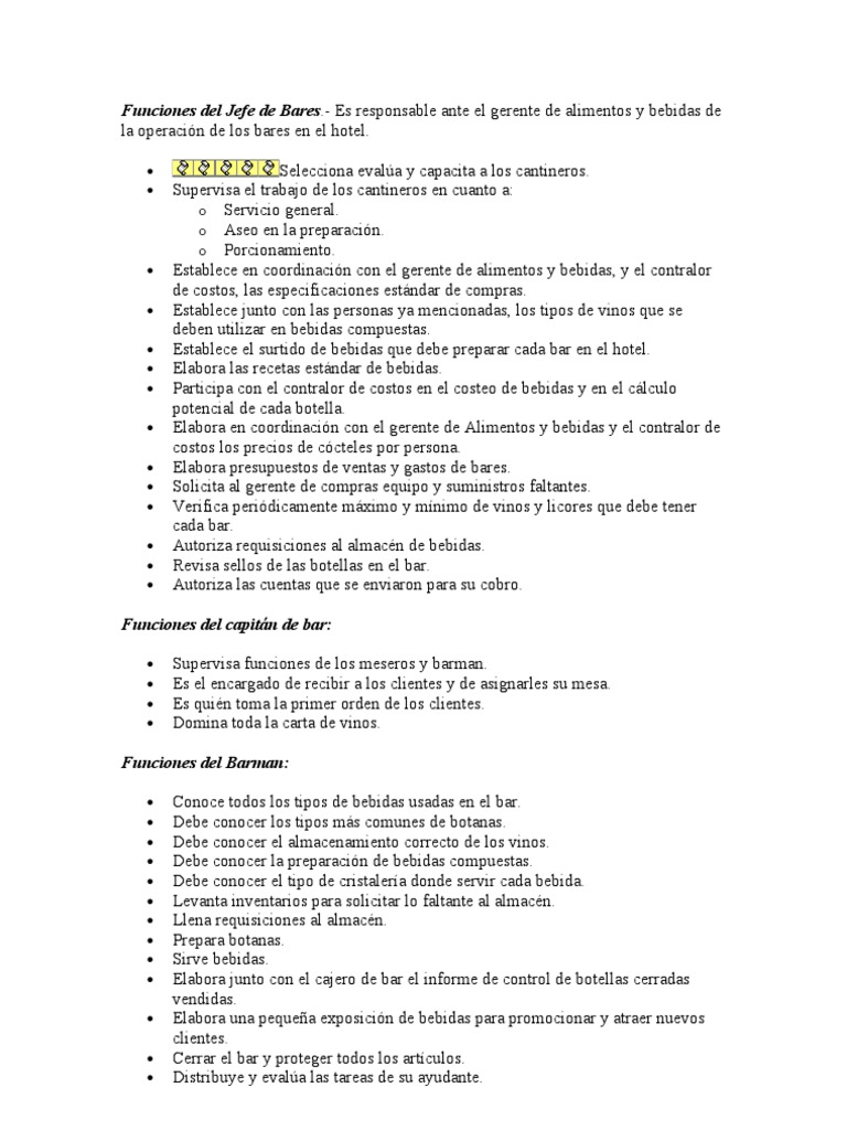 Funciones del Jefe de Bar en Restaurantes | PDF | Bar | Barman