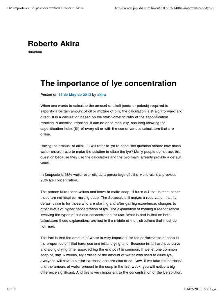 Optimal Lye Concentration Guide | PDF | Solution | Vegetable Oil