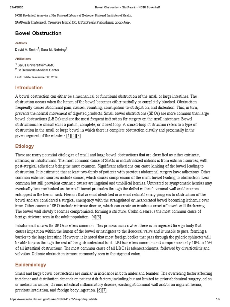Bowel Obstruction StatPearls | PDF | Sepsis | Gastroenterology