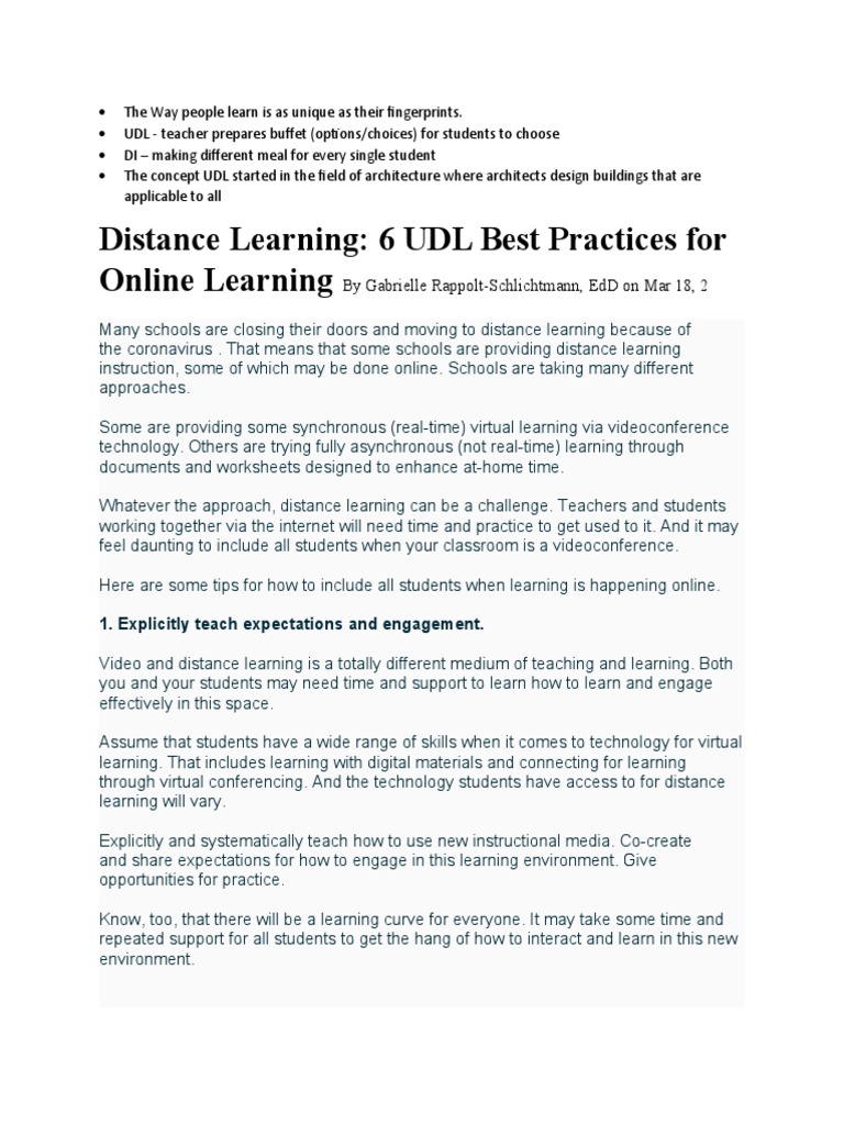 UDL Best Practices for Online Learning | PDF | Classroom | Teachers