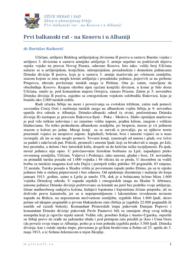 Prvi Balkanski Rat - Na Kosovu I U Albaniji: DR Borislav Ratković | PDF