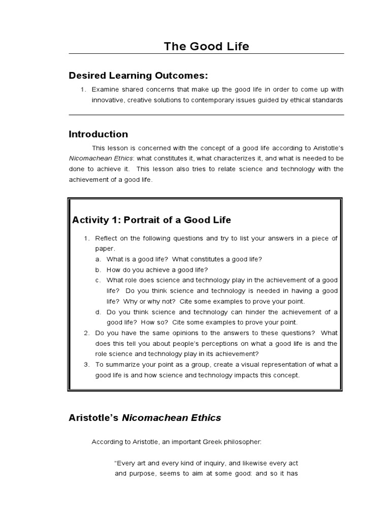 The Good Life | PDF | Stereotypes | Philosophical Theories