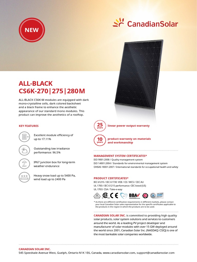 Canadian - Solar Datasheet AllBlack CS6K M V5.52en | PDF | Electrical ...