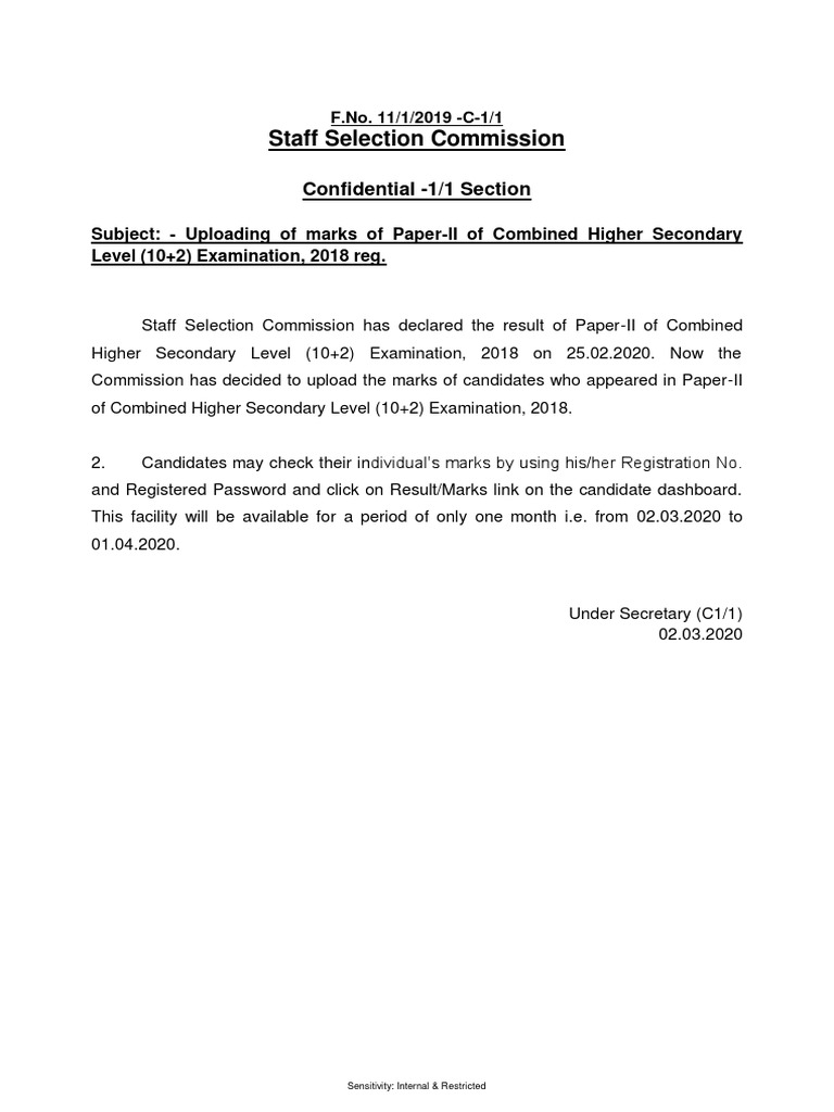 Staff Selection Commission: Confidential - 1/1 Section | PDF