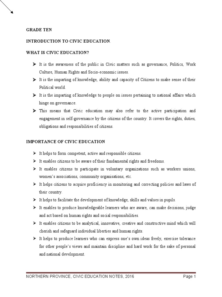 Grade Ten Introduction To Civic Education. What Is Civic Education ...