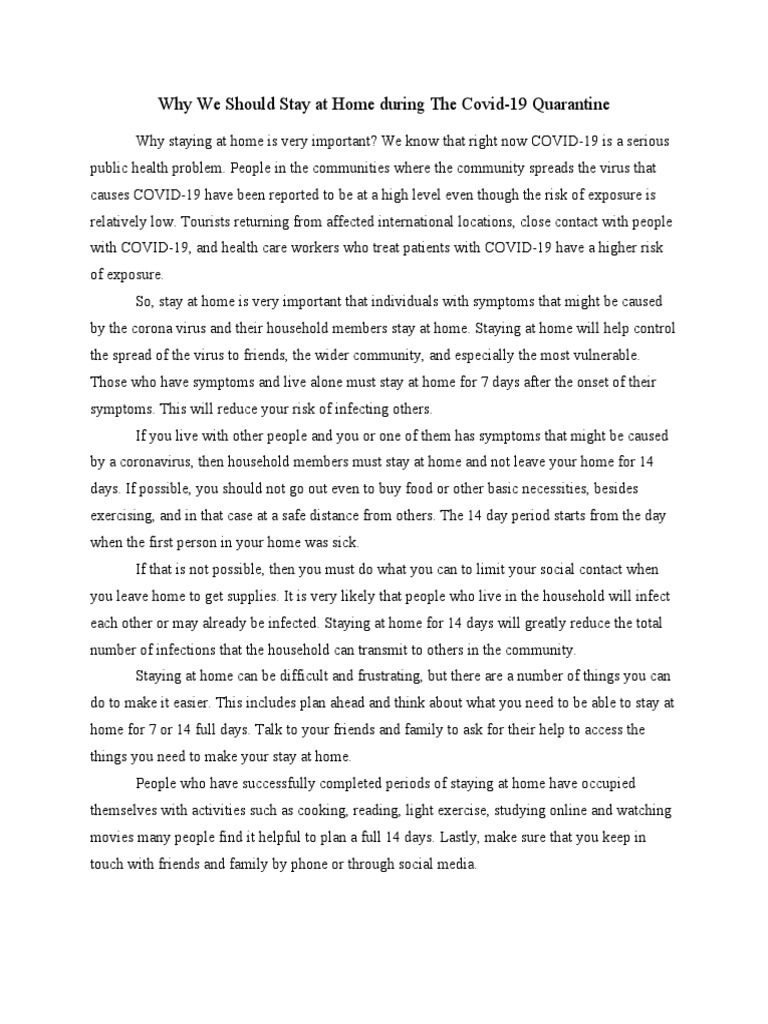 Importance of Staying Home During COVID-19 | PDF