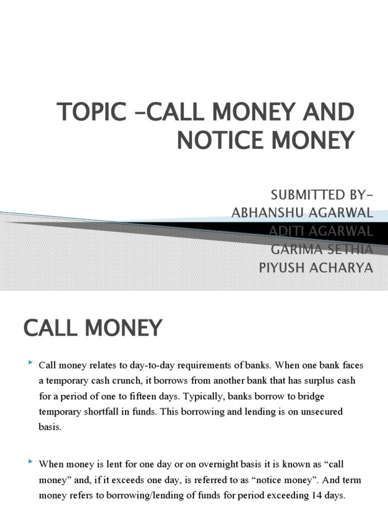 Call Money, Notice Money | PDF