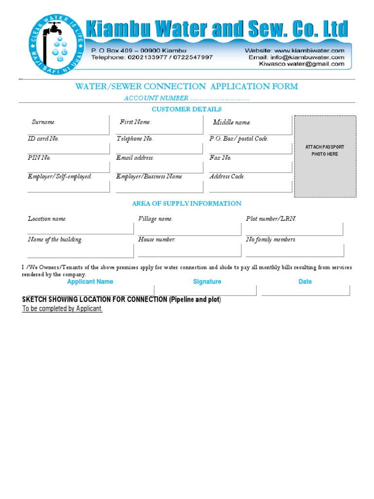 Application Form For Water & Sewer 2017 | PDF | Sanitary Sewer | Water ...