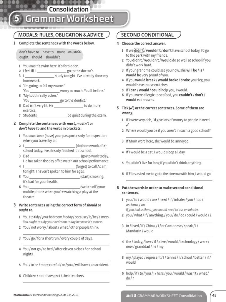Achievers B1 Grammar Worksheet Consolidation Unit 5 | PDF | Syntax ...