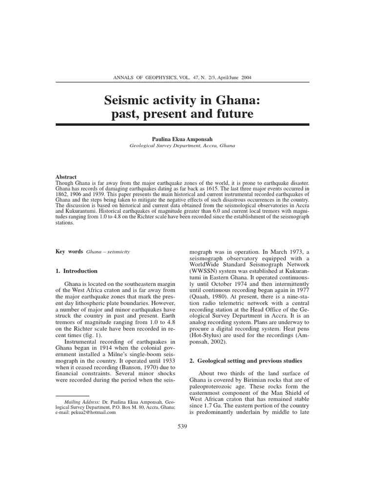 Seismic Activity in Ghana: Past, Present and Future: Paulina Ekua ...