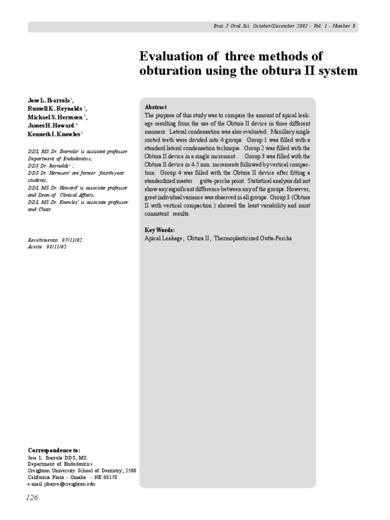 Three Methods of Obturation Using The Obtura II System | PDF | Mouth ...