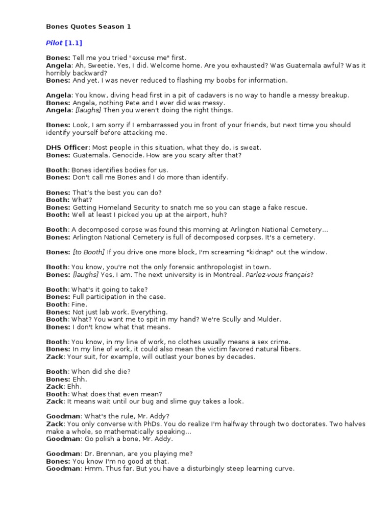 Season 1 Bones Quotes Compilation | PDF | Felony