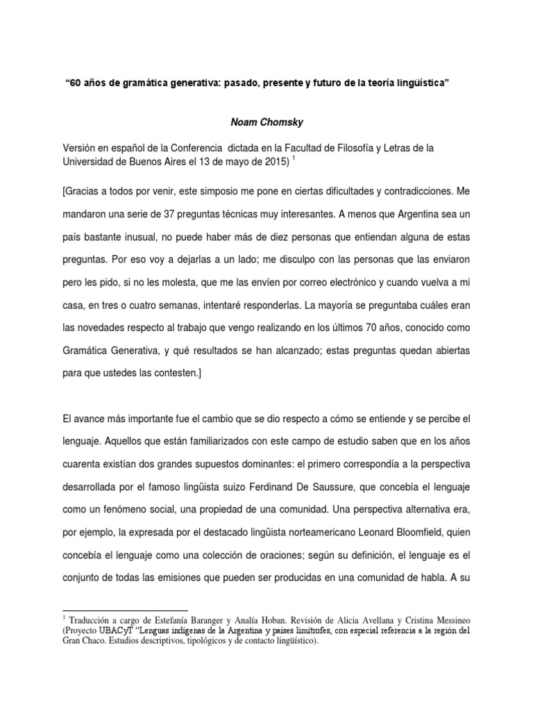 Chomsky: "60 Años de Gramática Generativa: Pasado, Presente y Futuro de ...