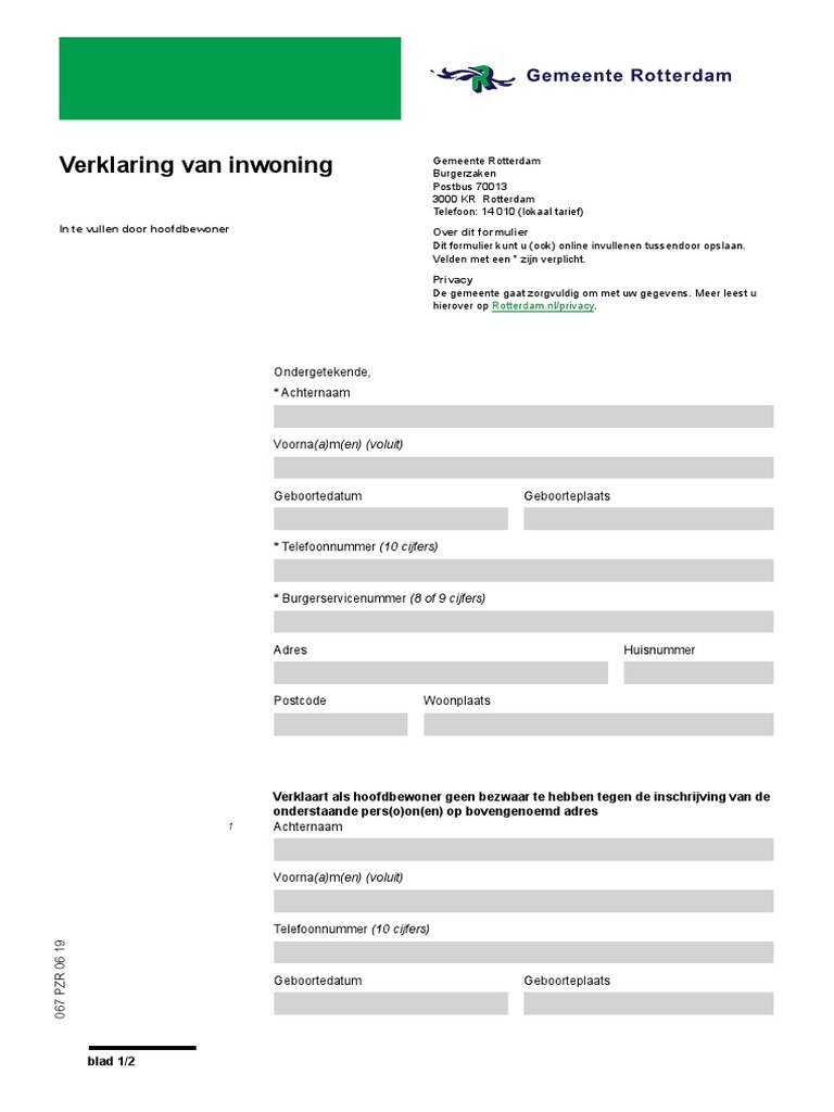 Verklaring Van Inwoning | PDF