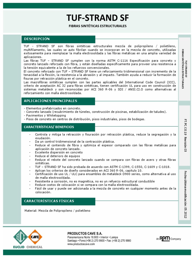 TUF STRAND SF - Ver03 | PDF | Fibra sintética | Hormigón