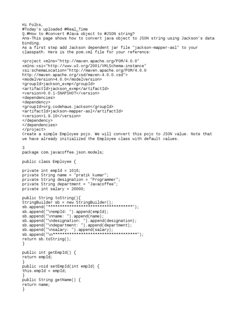 Convert JavaObject To JSON | PDF | Java (Programming Language ...