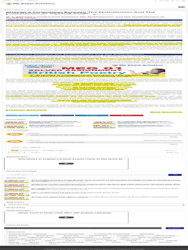 Attempt A Comparison Between The Epithalamion and The Prothalamion As ...
