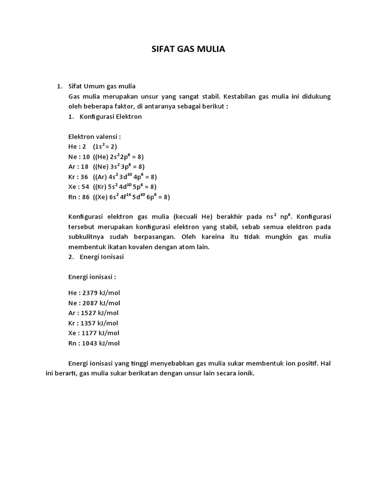SIFAT GAS MULIA | PDF