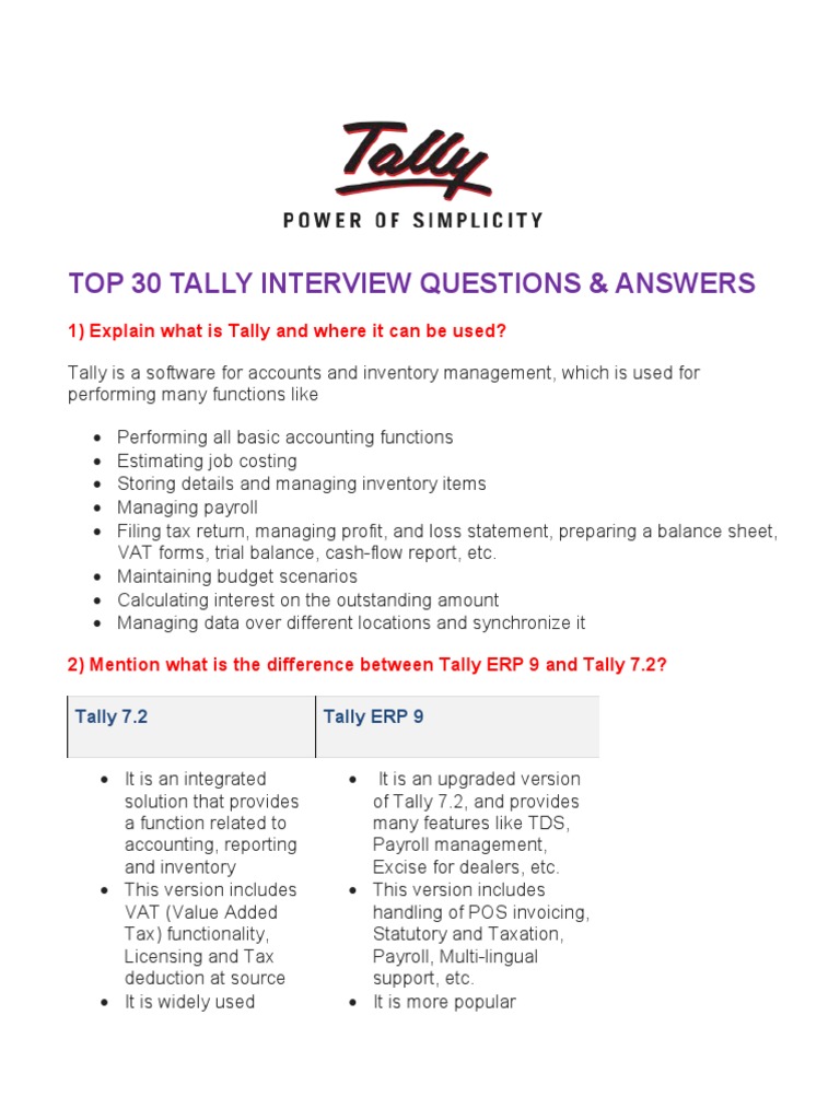 Top 30 Tally Interview Questions | PDF | Bookkeeping | Balance Sheet