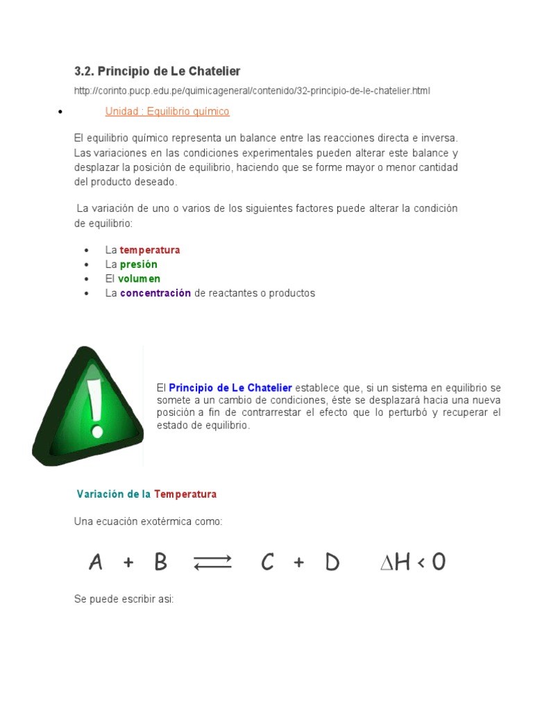 Principio de Le Chatelier | PDF | Equilibrio químico | Reacciones químicas