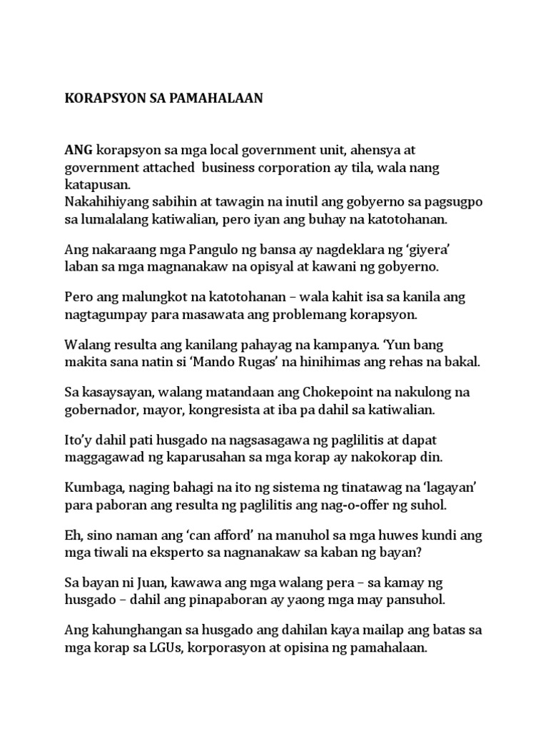 Korapsyon Sa Pamahalaan | PDF