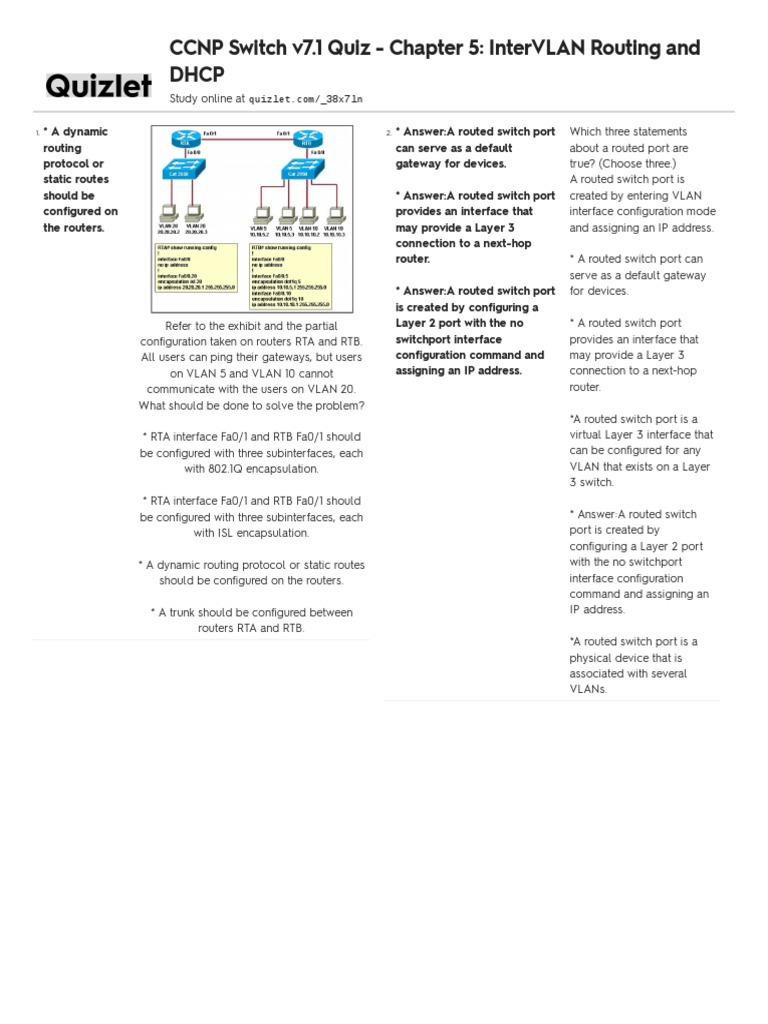CCNP Switch V7.1 Quiz - Chapter 5: Intervlan Routing and DHCP | PDF | Ip Address | Router ...