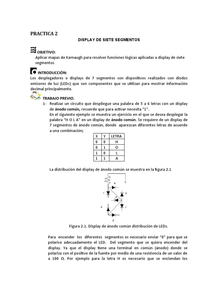 Practica 2 Sd1 Display de 7 Segmentos | PDF | Diodo emisor de luz | Ingeniería Electrónica
