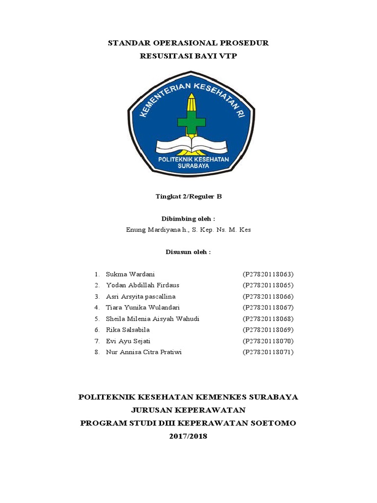 Standar Operasional Prosedur Resusitasi Bayi VTP: Tingkat 2/reguler B | PDF