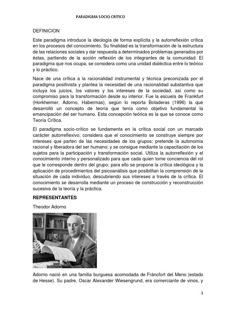 Paradigma Socio-Crítico y Teoría Crítica | PDF | Erich Fromm | Theodor ...