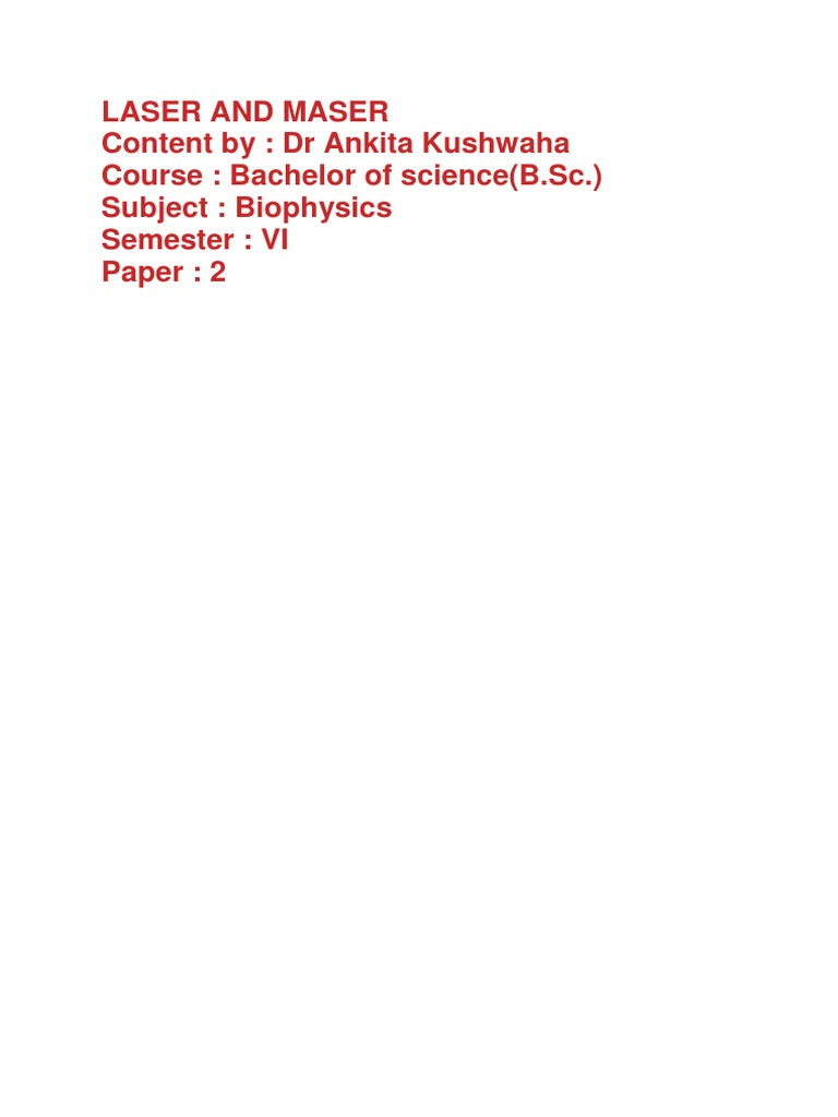 Laser and Maser | PDF | Laser | Quantum Optics
