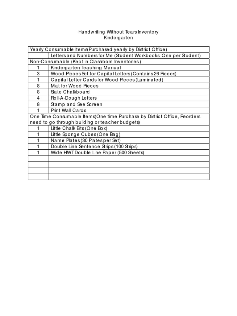 Handwriting Without Tears Yearly Inventory | PDF | Printing | Writing