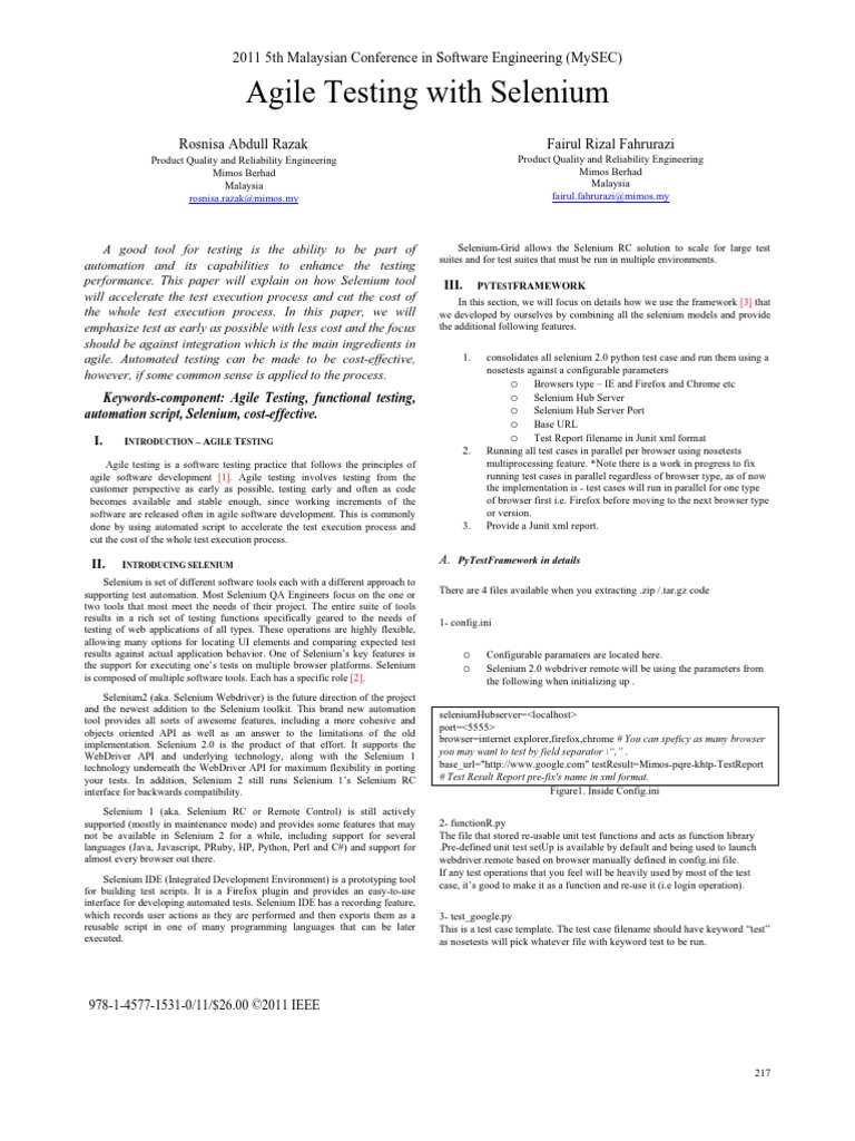 Agile Testing With Selenium | PDF | Selenium (Software) | Computer ...