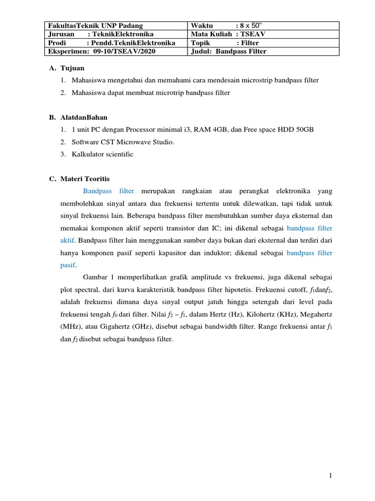 Modul 3 Exp9-10 - TSEAV - Filter | PDF | Teknologi & Rekayasa
