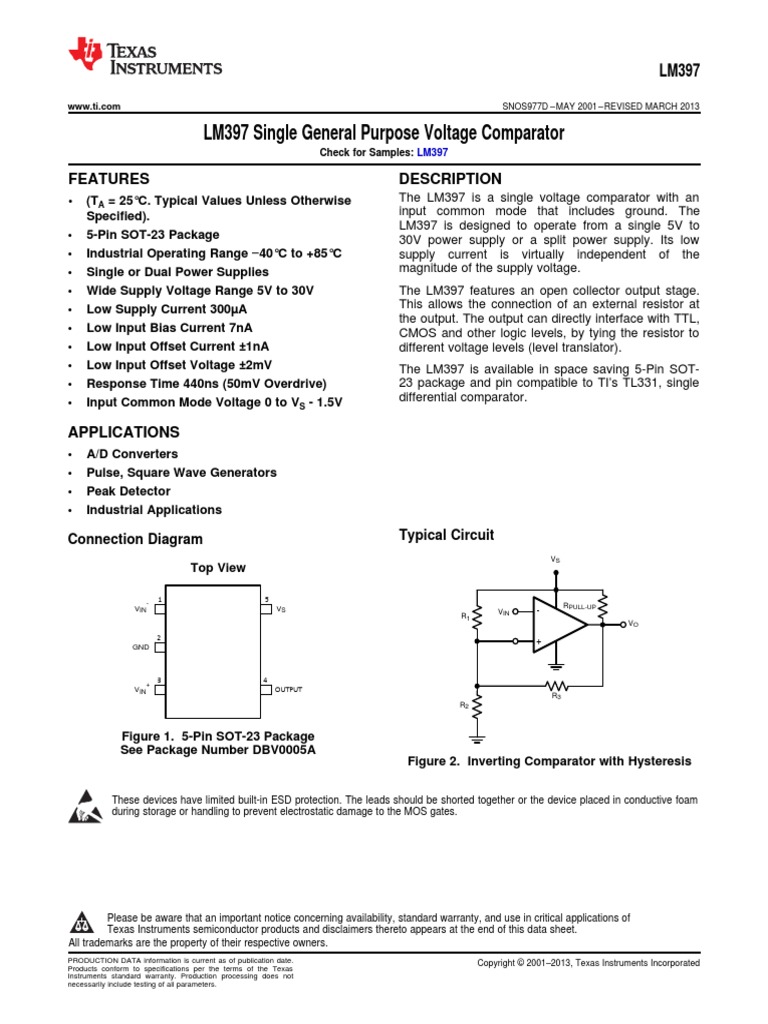 LM397 Single General Purpose Voltage Comparator: Features Description ...