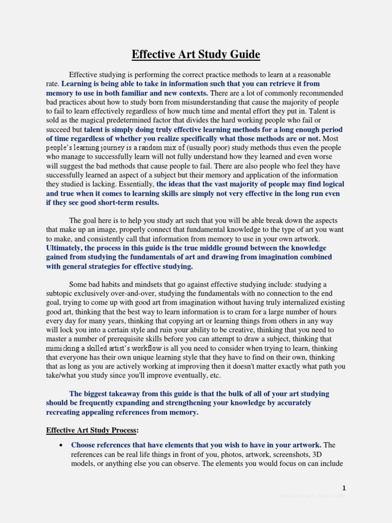 Effective Art Study Guide | PDF | Memory | Drawing