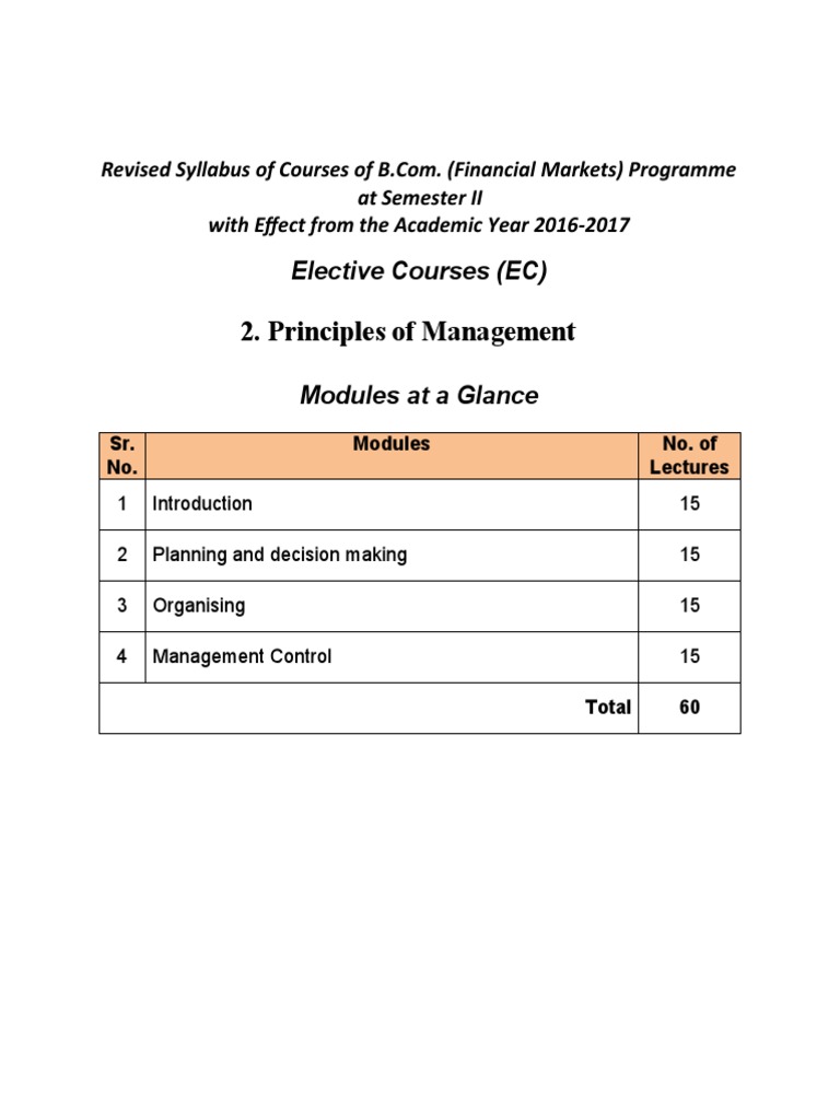 B.Com 1st Year Management Syllabus | PDF | Business