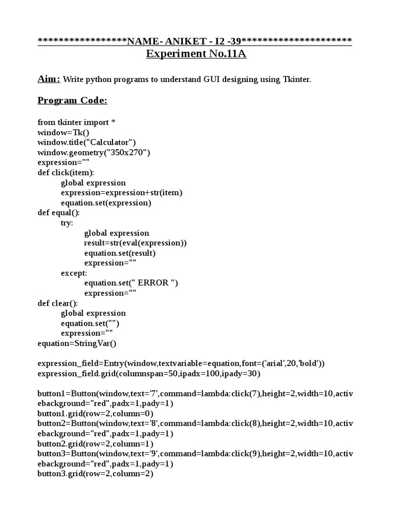 Experiment No.11A: NAME-ANIKET - I2 - 39 | PDF | Graphical User Interfaces | Computer Programming