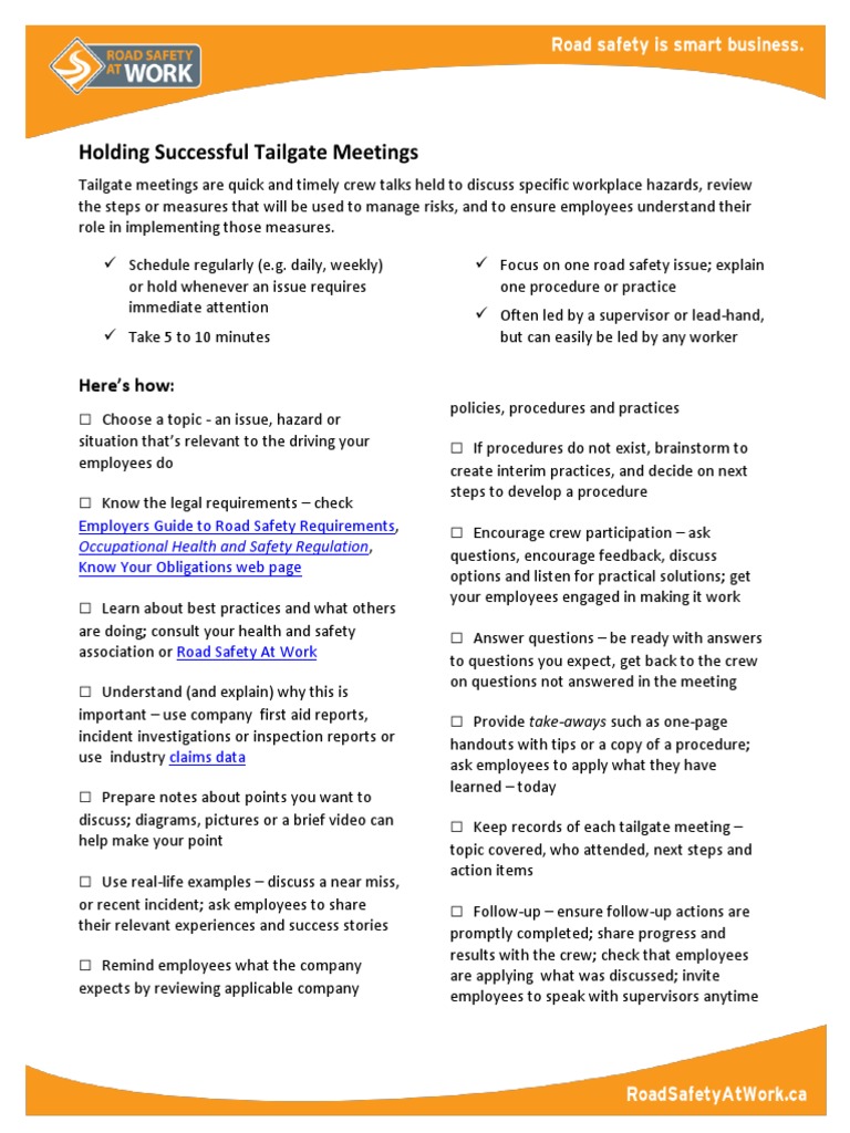 Tailgate Meeting Success Guide | PDF | Employment | Occupational Safety ...