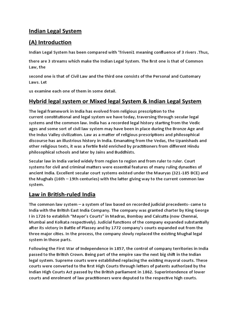 Indian Legal System Notes | PDF | Common Law | Rule Of Law