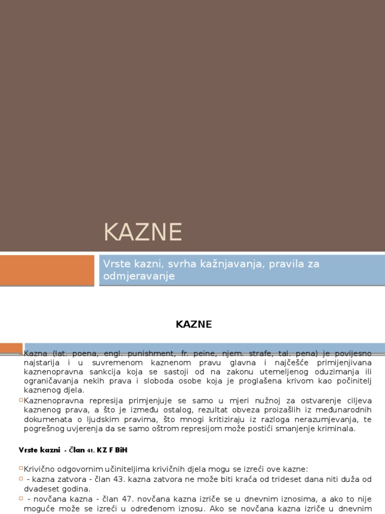 Kazne-Vrste Svrha Kaznjavanja Pravila Za Odmjeravanje | PDF