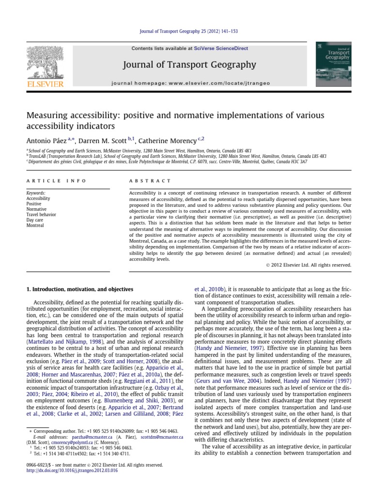 Measuring Accessibility Pdf Accessibility Public Transport