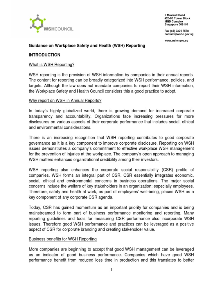 WSH Reporting Guidance | PDF | Corporate Social Responsibility | Safety