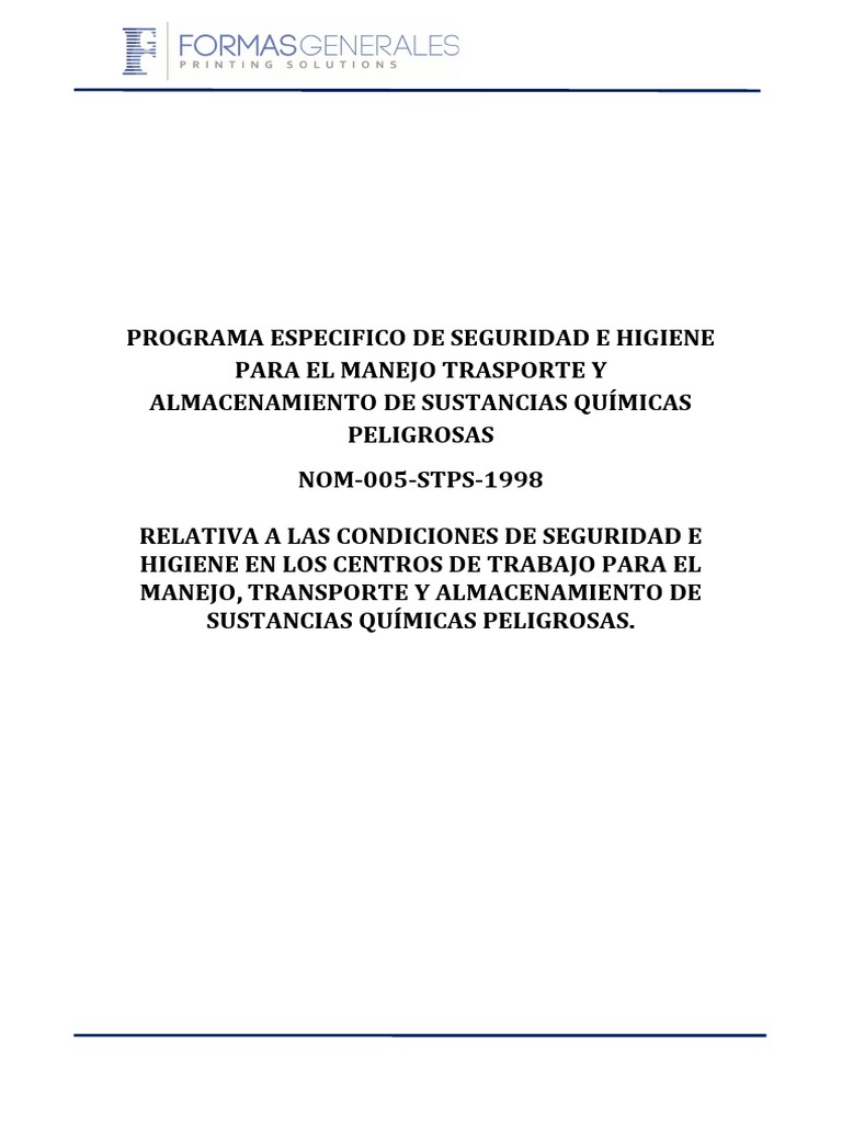 Programa Especifico de Seguridad e Higiene para El Manejo Trasporte y Almacenamiento de ...